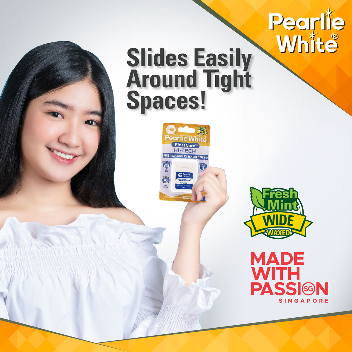 FlossCare Hi-Tech Waxed Mint Floss 50m | Pearlie White