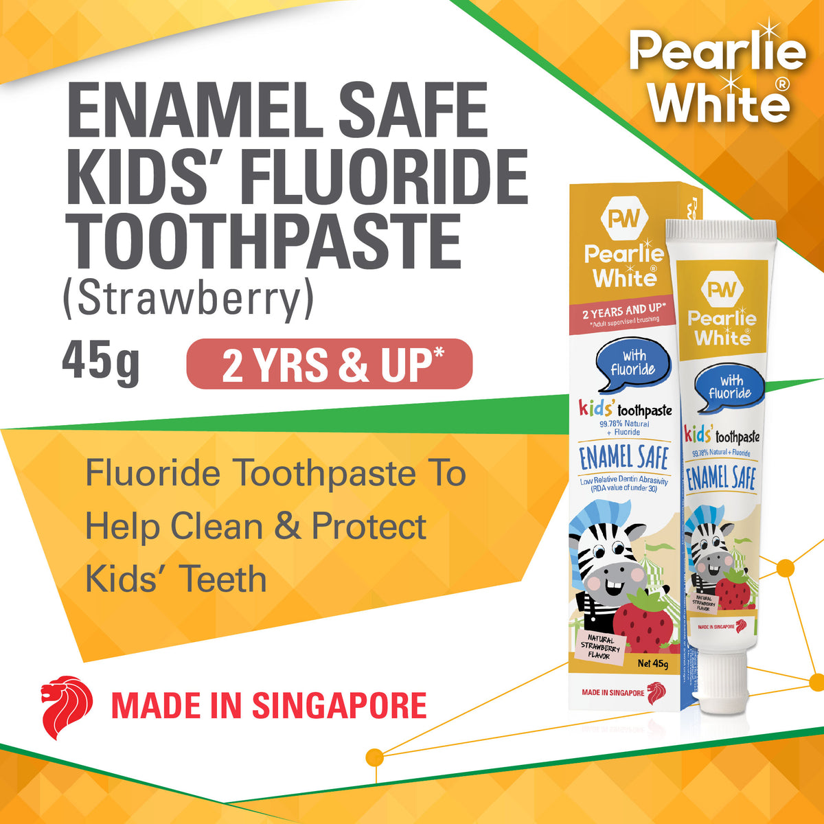Enamel Safe Kids’ Fluoride Toothpaste (Strawberry) 45g | Pearlie White
