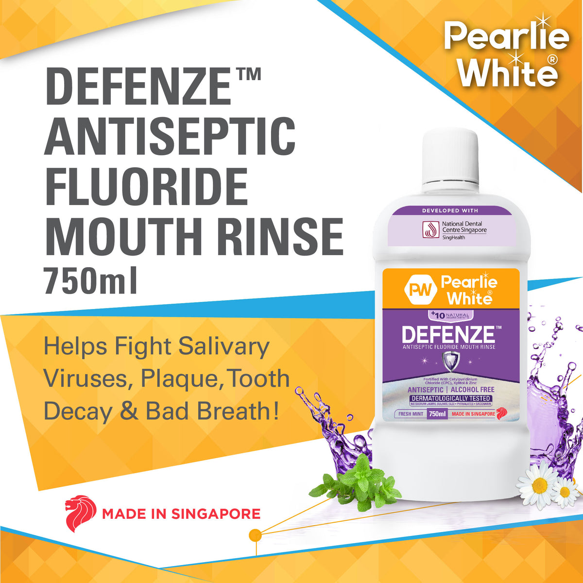Defenze Antiseptic Fluoride Mouth Rinse 750ml | Pearlie White