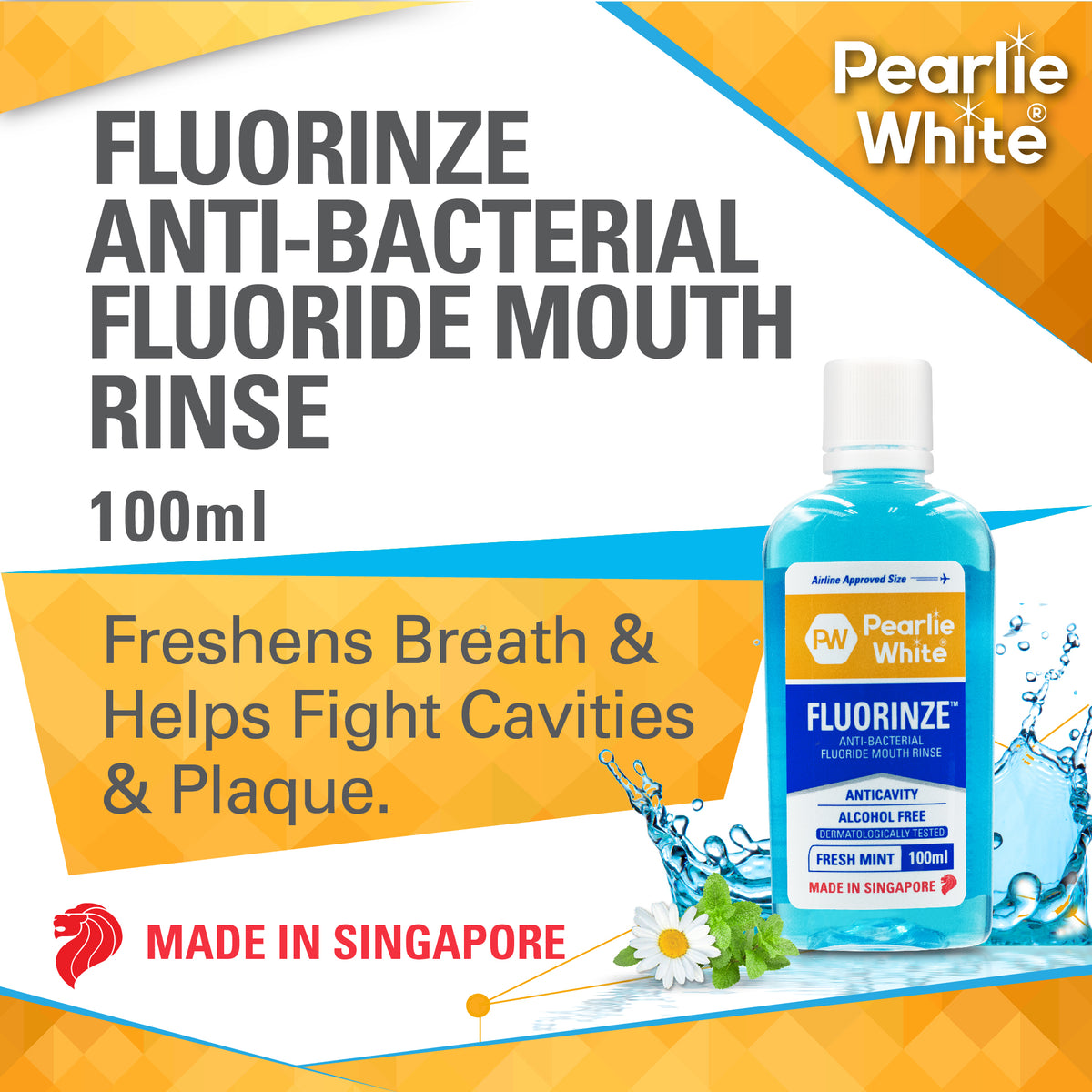 Fluorinze Anti-bacterial Fluoride Mouth Rinse 100ml | Pearlie White