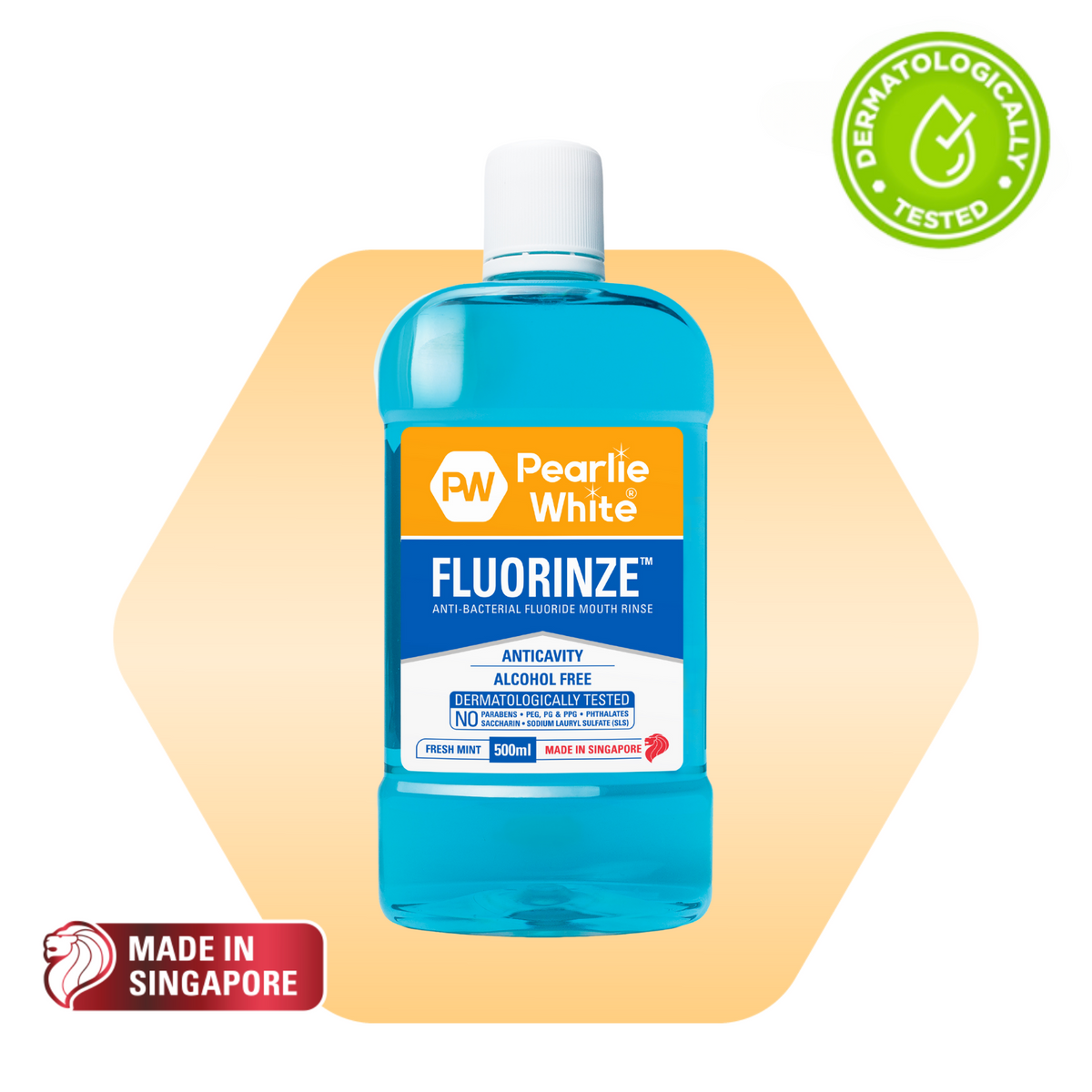 Fluorinze Anti-bacterial Fluoride Mouth Rinse 500ml | Pearlie White