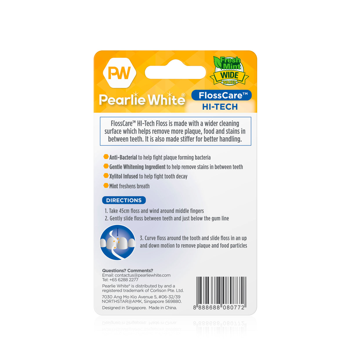 FlossCare Hi-Tech Waxed Mint Floss 50m | Pearlie White